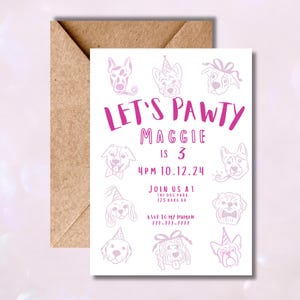 Pink and Blue Options Let's Pawty Dog Birthday Puppy Invite Invitation ...