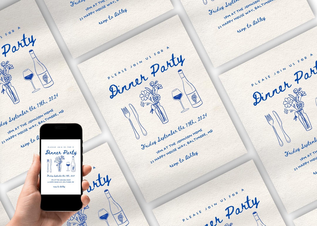 Editable Dinner Party Invite Template and Bonus Menu Template Canva ...