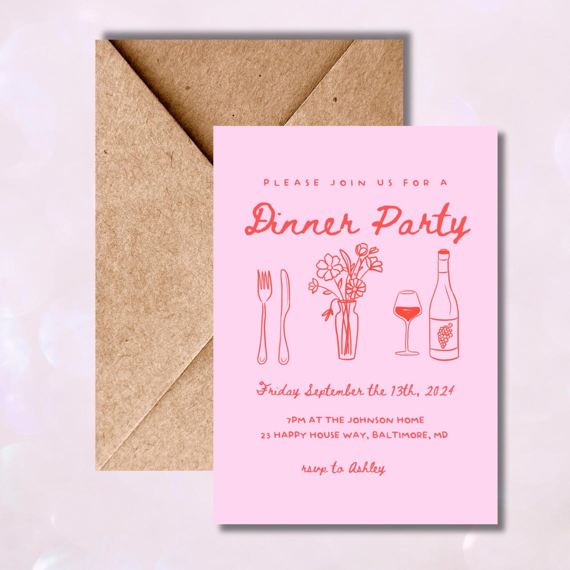 Editable Dinner Party Invite Template and Bonus Menu Template Canva ...