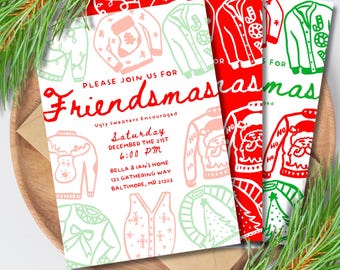 Hand Drawn Girlsmas Girly Ladies Friendsmas Xmas Christmas Dinner Party ...