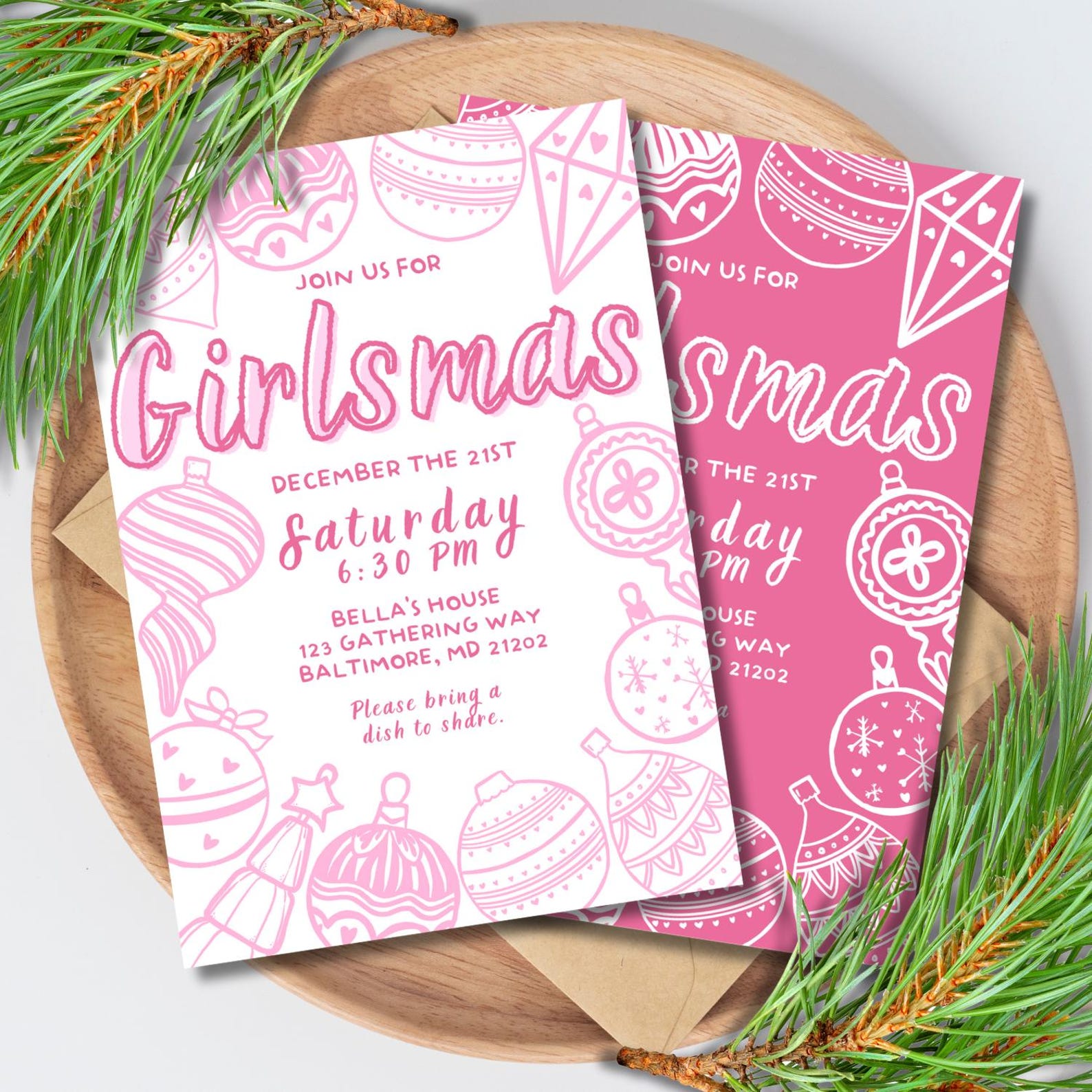 Hand Drawn Girlsmas Girly Ladies Friendsmas Xmas Christmas Dinner Party ...