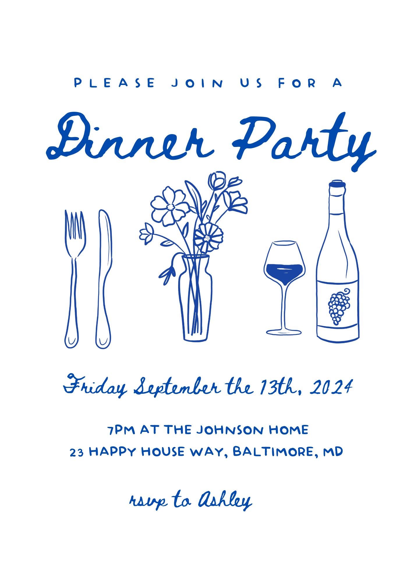 Editable Dinner Party Invite Template and Bonus Menu Template Canva ...