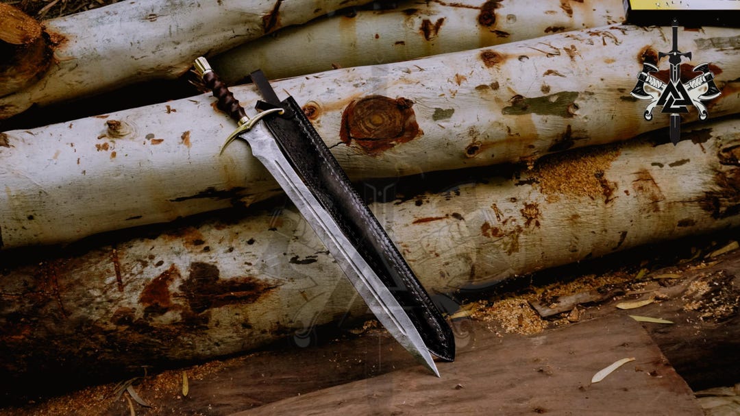 Damascus Steel Viking Longsword: Rosewood Handle, Leather Scabbard - Etsy
