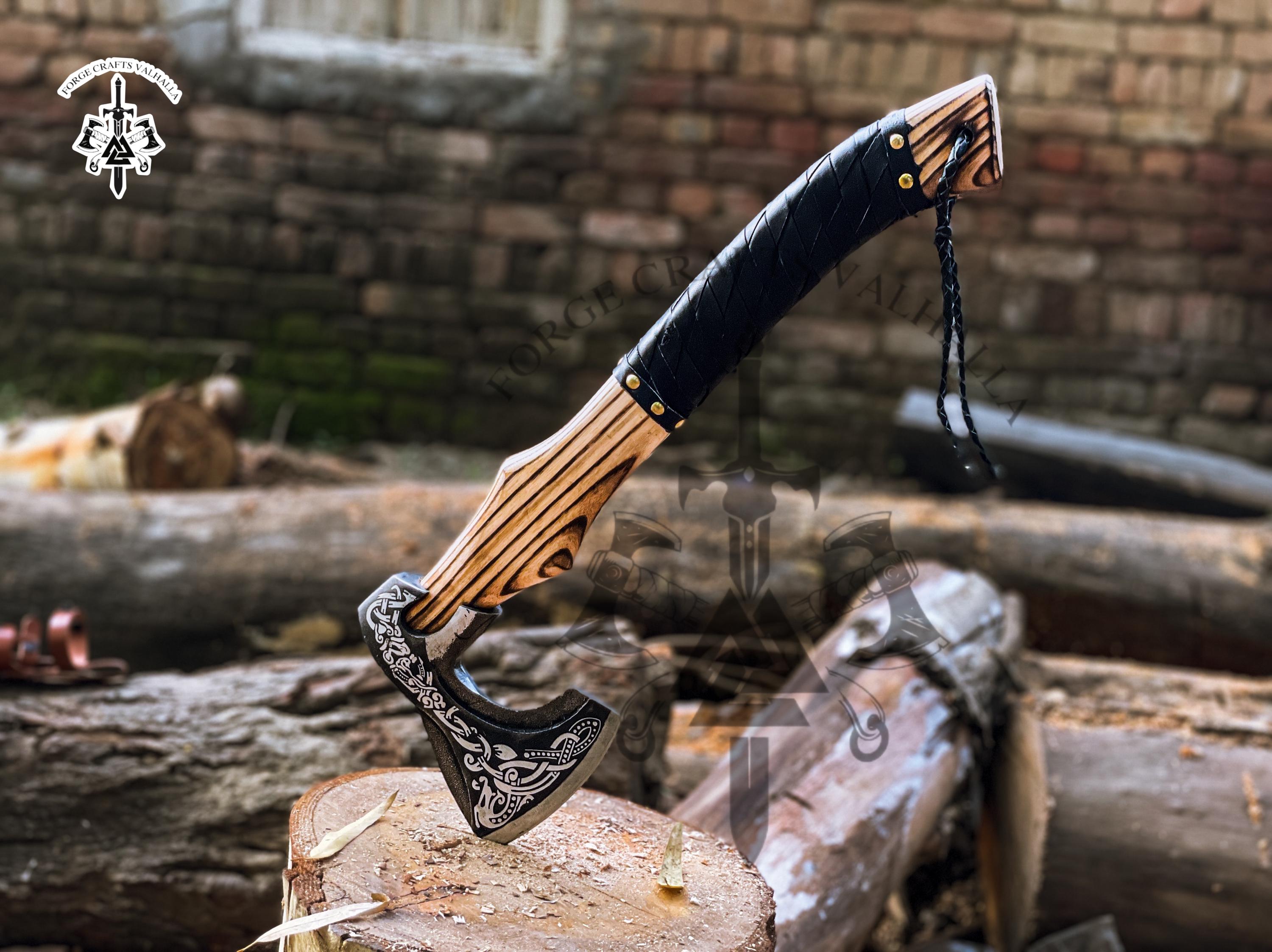 Ragnar Viking Hatch Axe With Leather Wrapping on the Handle With Box - Etsy