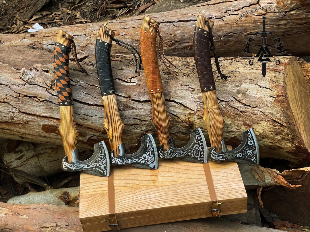Ragnar Viking Hatch Axe With Leather Wrapping on the Handle With Box - Etsy