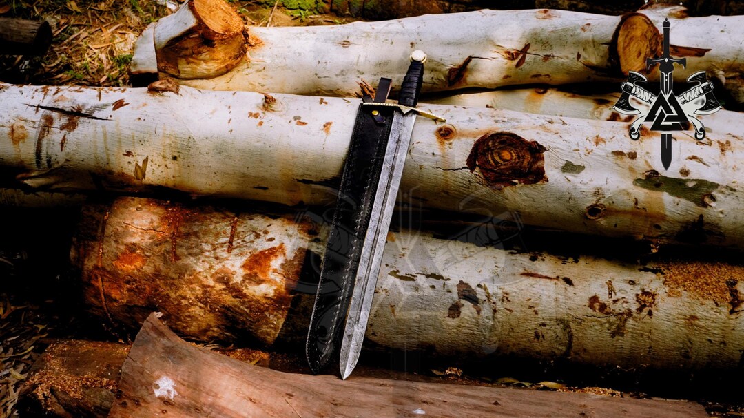 Excalibur Sword Hand Made With Damascus Steel With Leather Scabbard ...