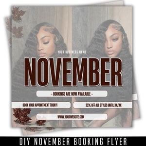 November Booking Flyer DIY Template, Customizable November Themed Flyer, DIY Thanksgiving Flyer ...