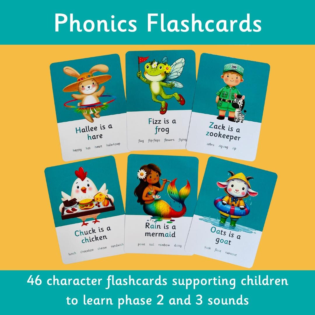 Phonics Flashcards Double-sided Character Phase 2 & 3 Phonics Flash ...