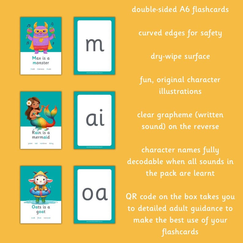 Phonics Flashcards Double-sided Character Phase 2 & 3 Phonics Flash ...