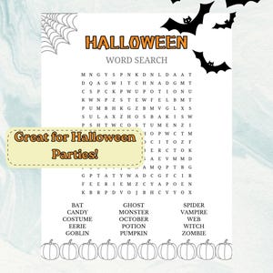 Halloween Word Search Worksheet Activity, Halloween Classroom Party ...