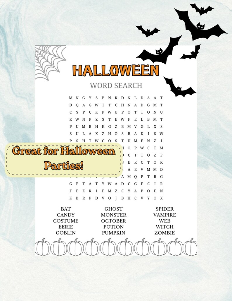 Halloween Word Search Worksheet Activity, Halloween Classroom Party ...
