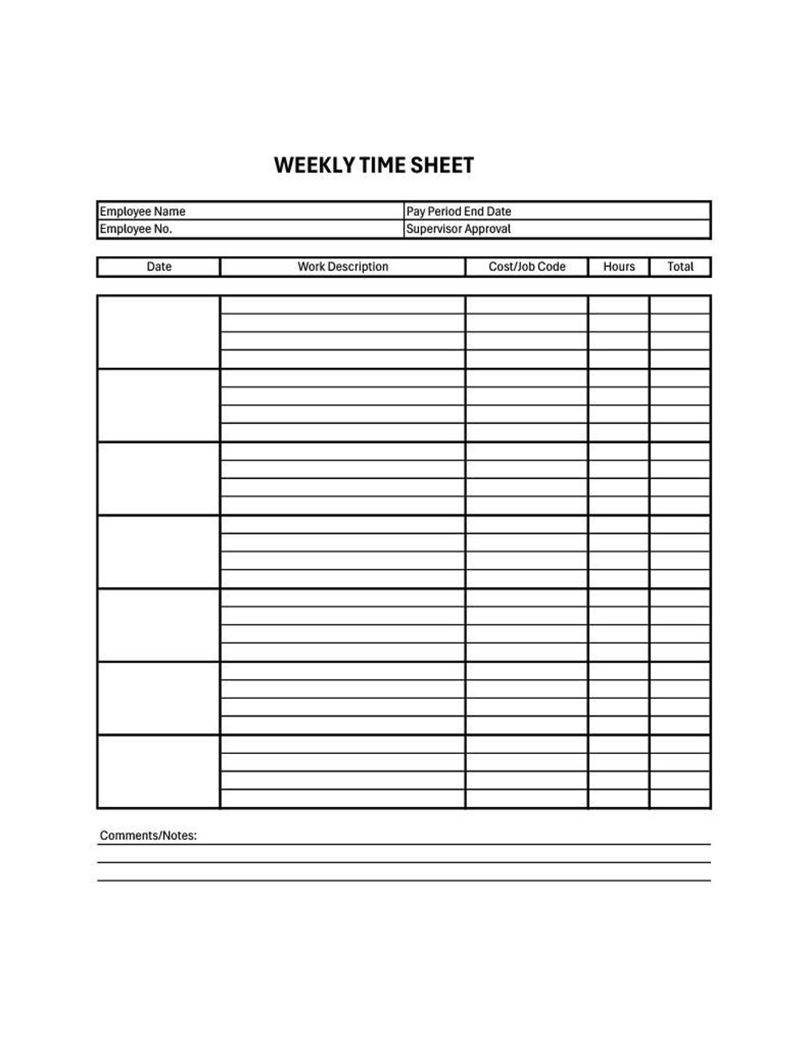 Weekly Time Sheet Fillable - Etsy