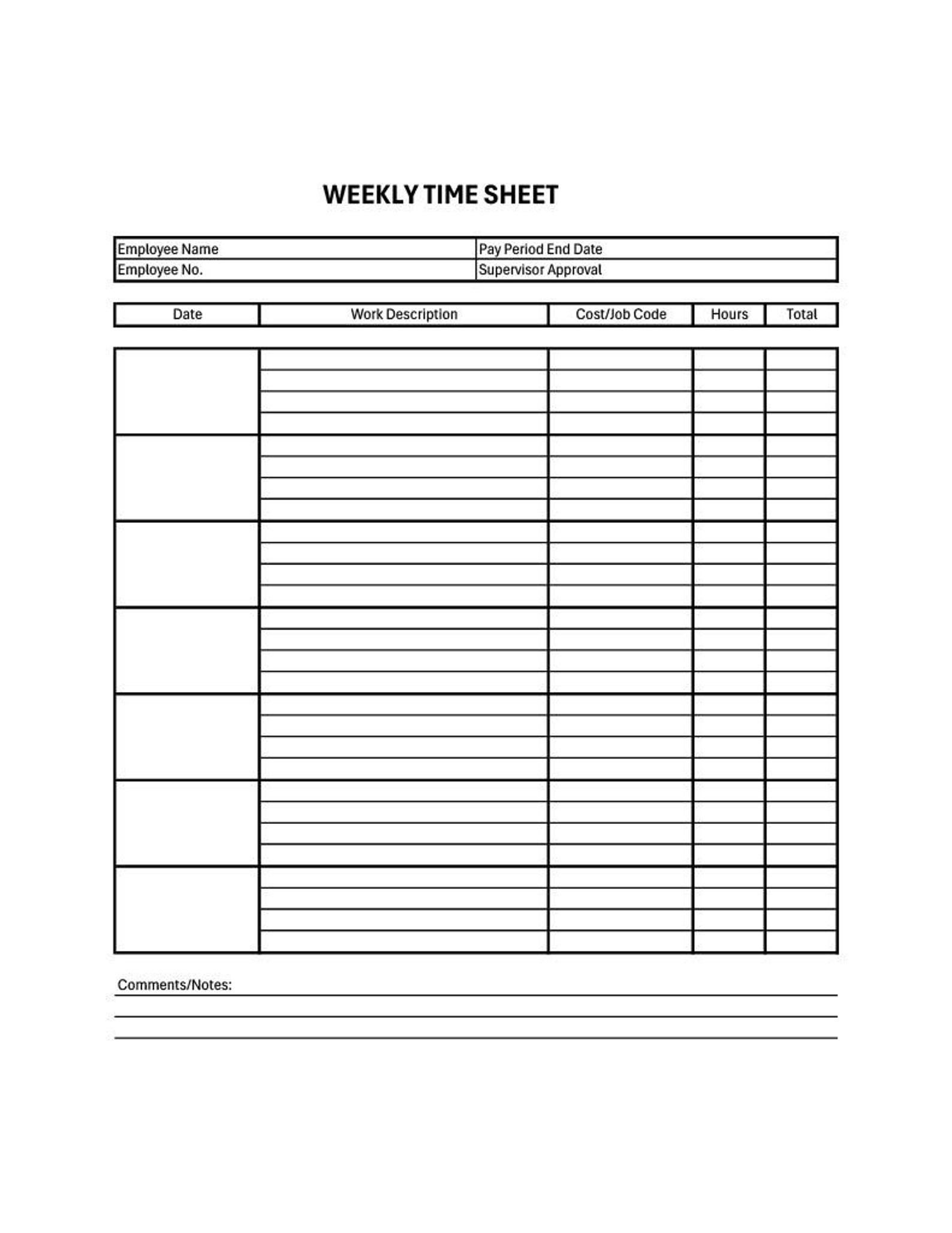 Weekly Time Sheet Fillable - Etsy