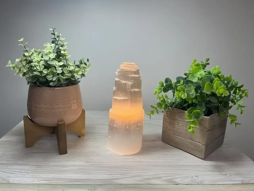 Selenite Crystal Skyscraper Tower Lamp With Dimmer Switch Illuminate ...