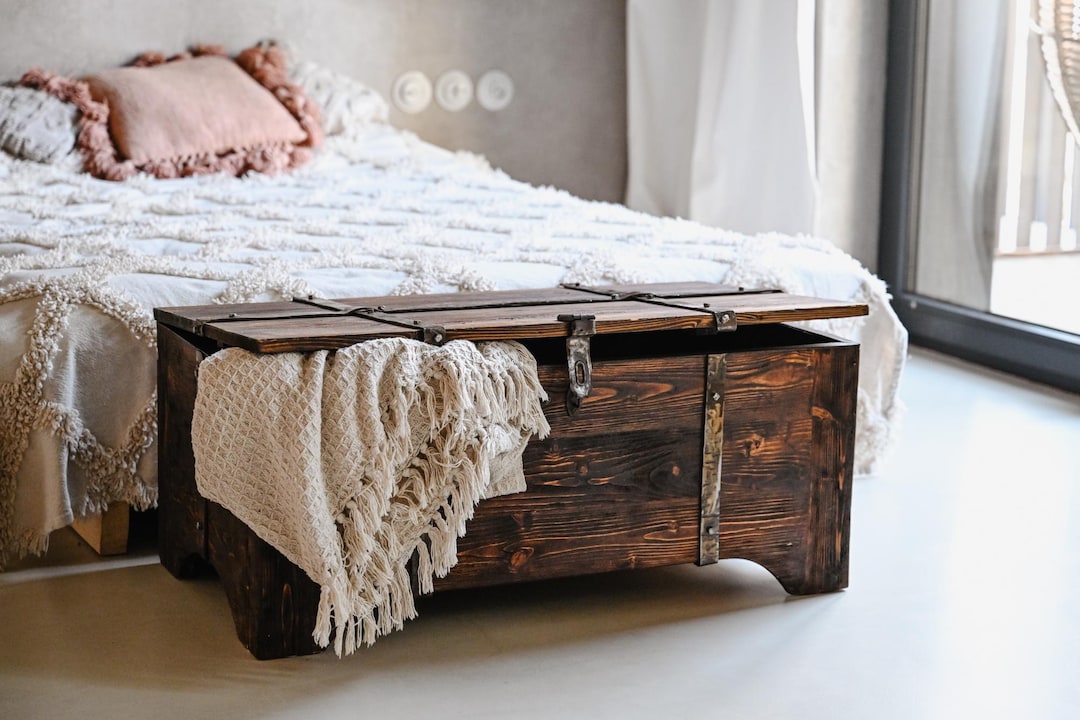 Rustic Blanket Chest, Handcrafted Wooden Box With Wrought Iron, Perfect ...