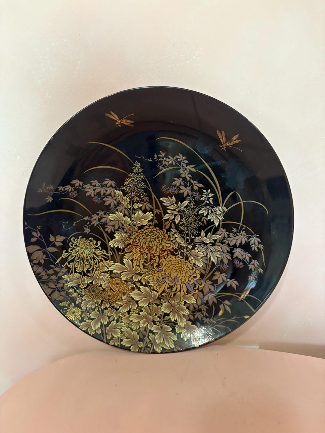 Vintage Japanese Tenmoku Kiku Porcelain Plate Hand Painted Gold ...