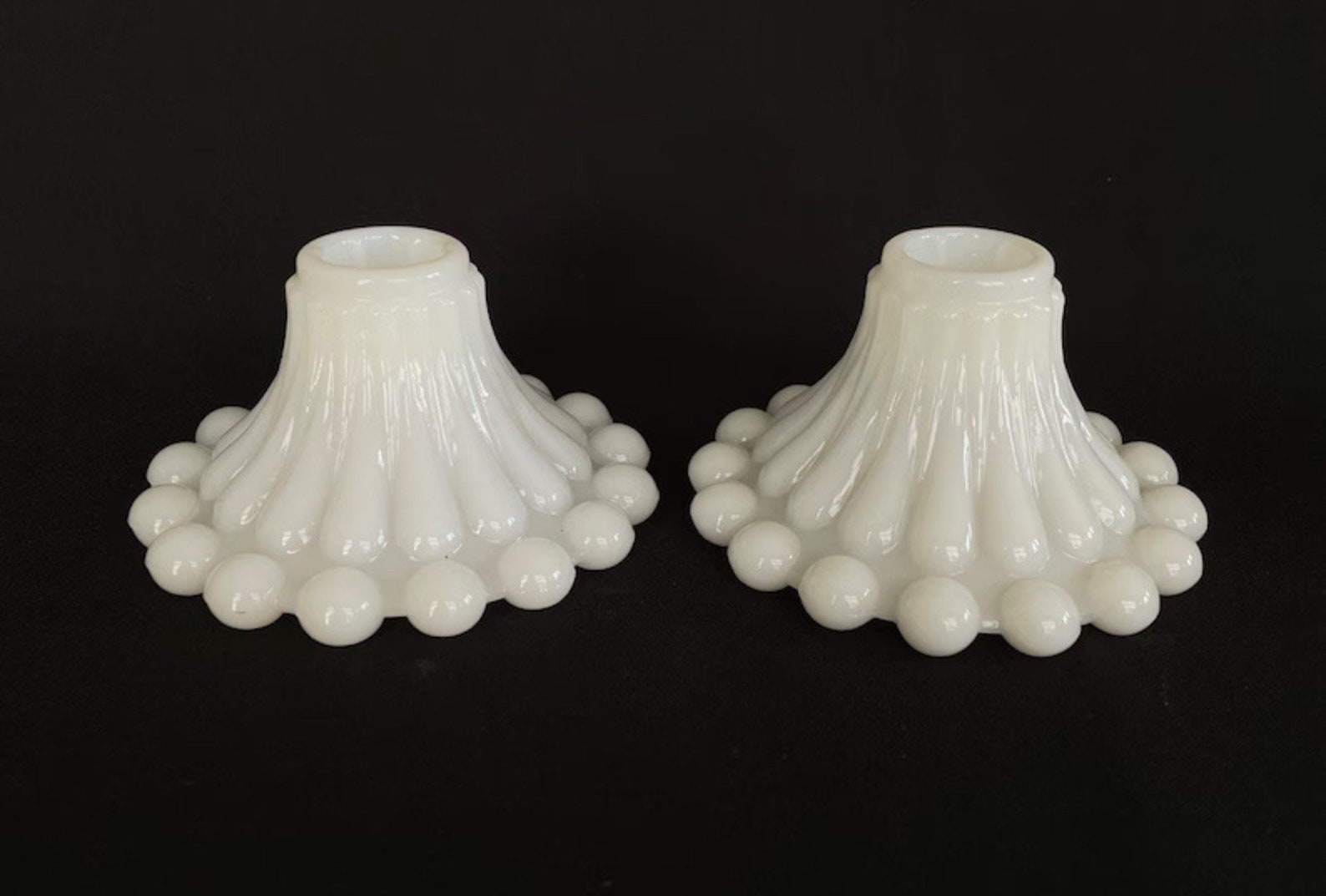Anchor Hocking Berwick Boopie Pattern Milk Glass Candle Holders Set ...