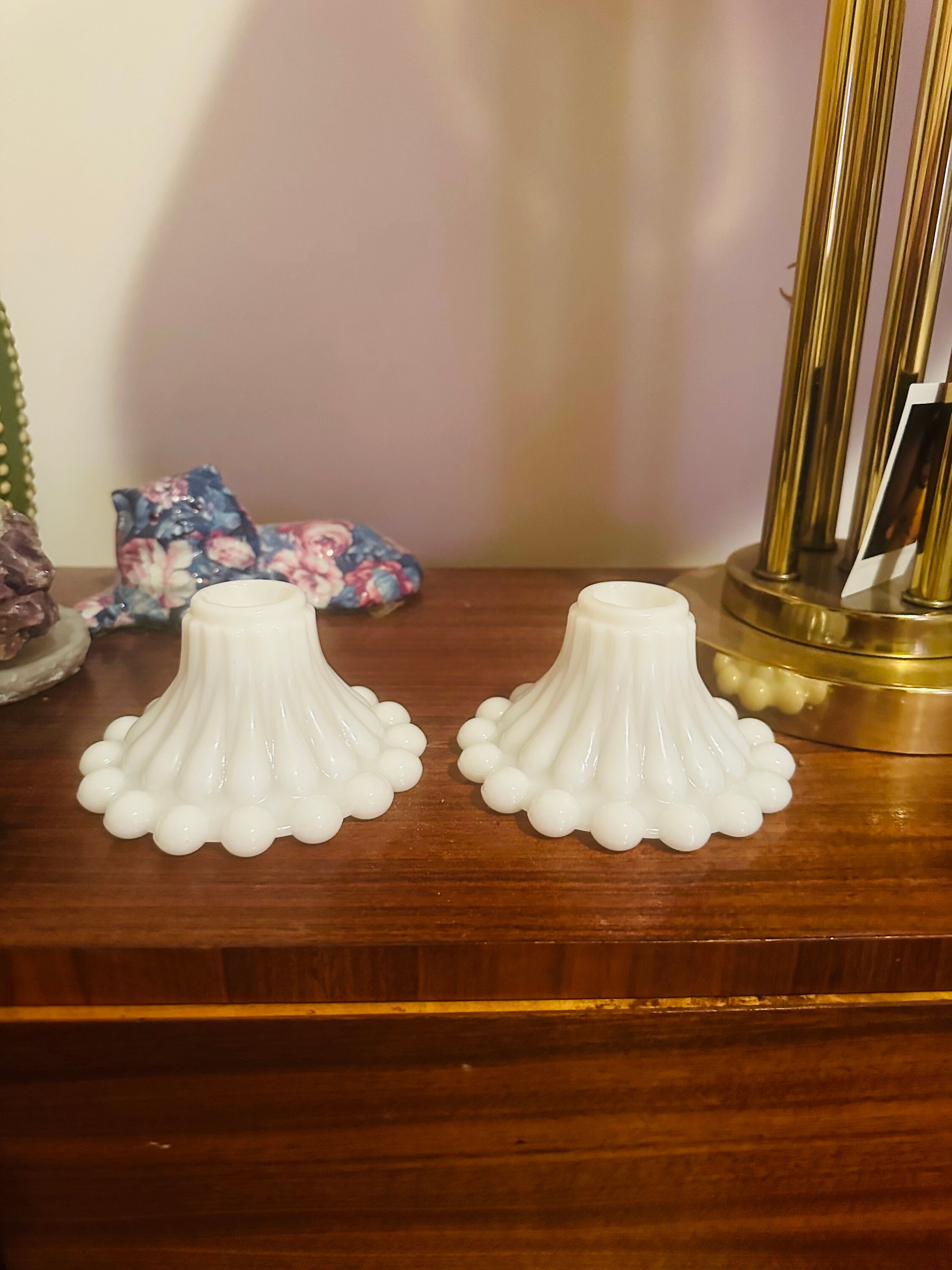Anchor Hocking Berwick Boopie Pattern Milk Glass Candle Holders Set ...