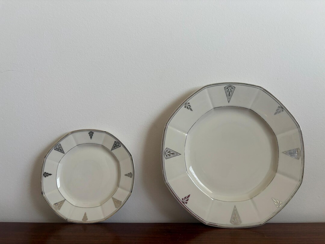 Vintage Art Deco Dinner Plates – Ivory Cream China With Platinum, Set ...