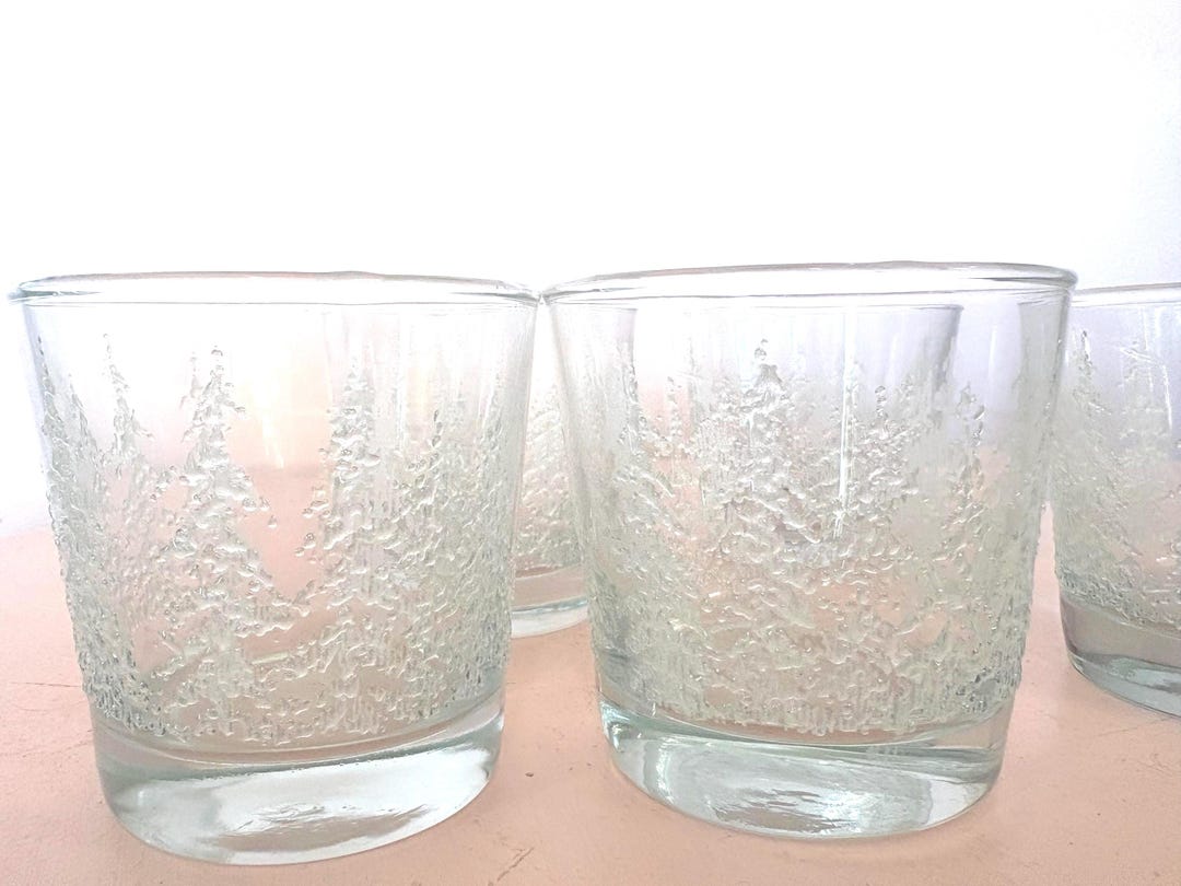Vintage Textured Glass Tumblers Set of 4 - Tree Bark Pattern Clear ...