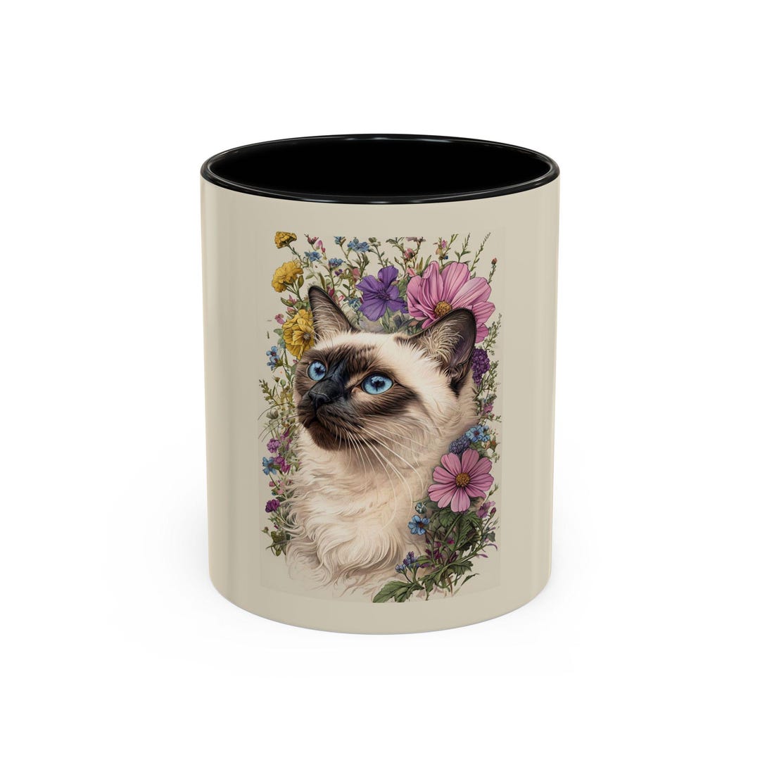 Classy Cat Mugs Floral Crown Siamese Cat Mug, Retro Style Coffee Cup ...