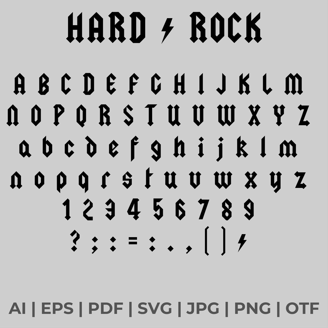 Hard Rock Vector Font. Vector Patterns in Svg, Ai, Pdf, Otf, Eps, Png ...