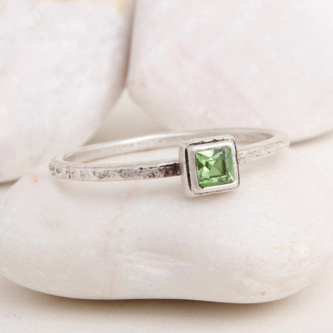 August Birthstone Ring in Silver. Stackable Mothers Band With Peridot ...