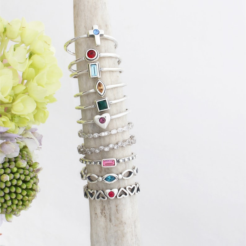 Birthstone Rings Stacking Birthstone Bands Silver Stacking - Etsy