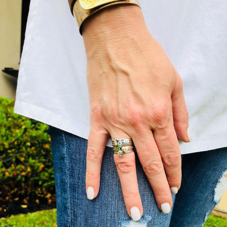 Stacking Birthstone Rings Stackable Initial Rings Stack - Etsy