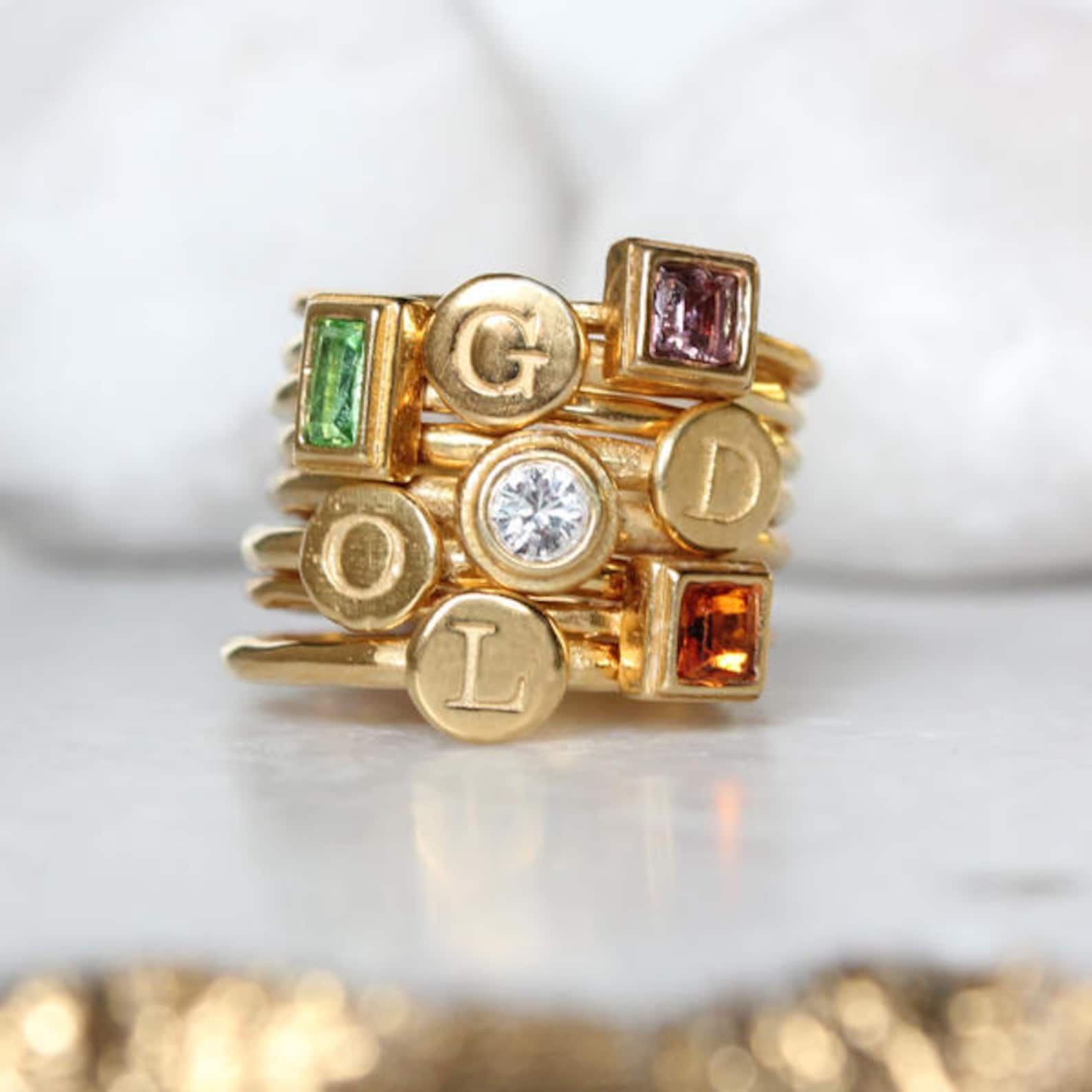 Gold Stackable Ring Set! Design Your Own Family Ring Stack! - Etsy