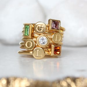 Gold Birthstone Rings, January, February, March, April, May, June, July ...