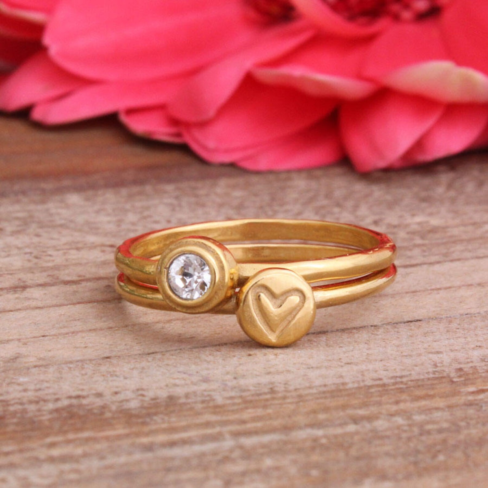 April Birthstone Ring in Gold. Stacking Mothers Ring With - Etsy