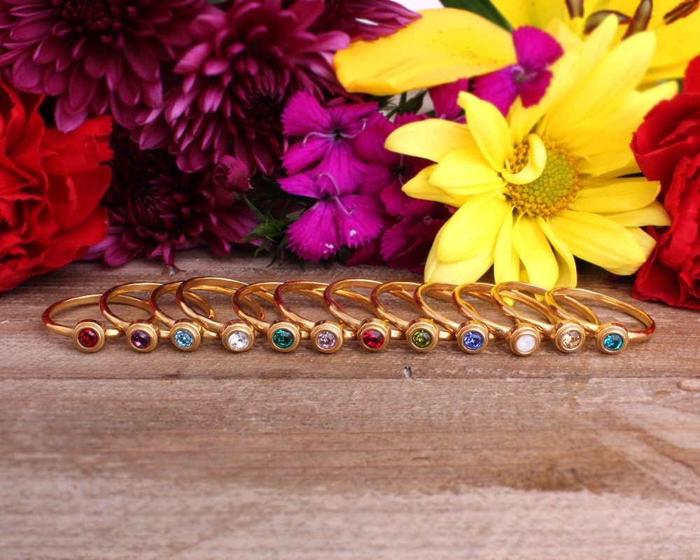 Stacking Gold Birthstone Rings Set of 3 Mother's | Etsy