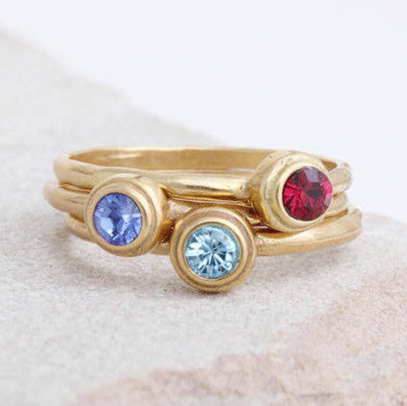 Stackable Birthstone Ring Gold Stacking Rings Gemstone - Etsy