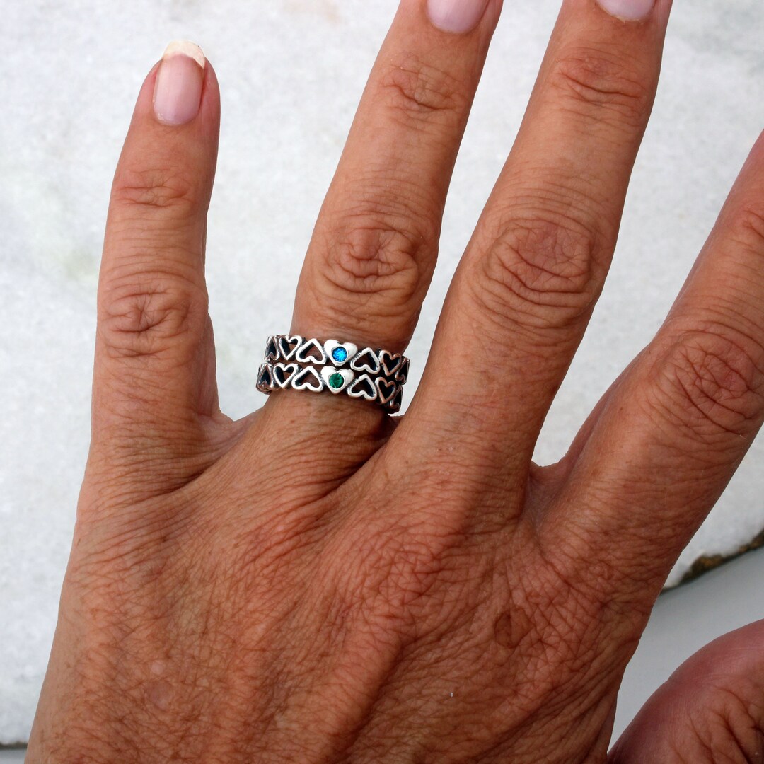 Heart Stack Birthstone Rings • Sterling Silver Stackable Birthstone ...
