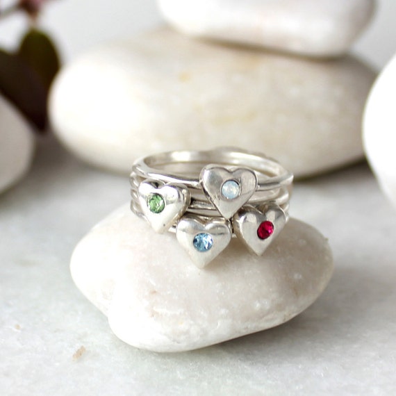 Set of 4 Birthstone Rings Birthstone Stacking Rings in | Etsy