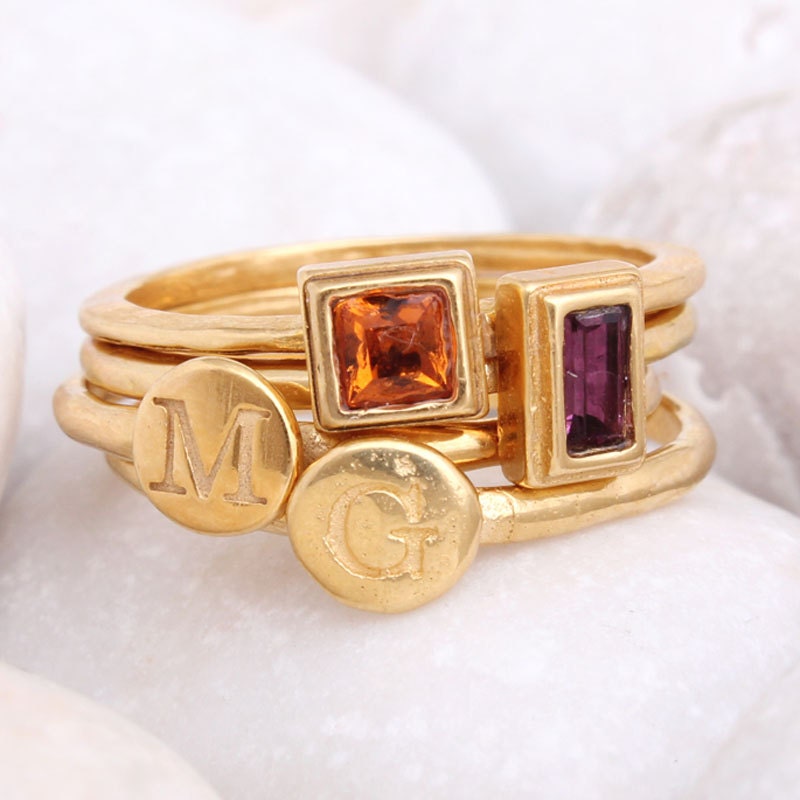 Stackable Gold Rings Gold Stack Ring Set 2 Birthstone | Etsy