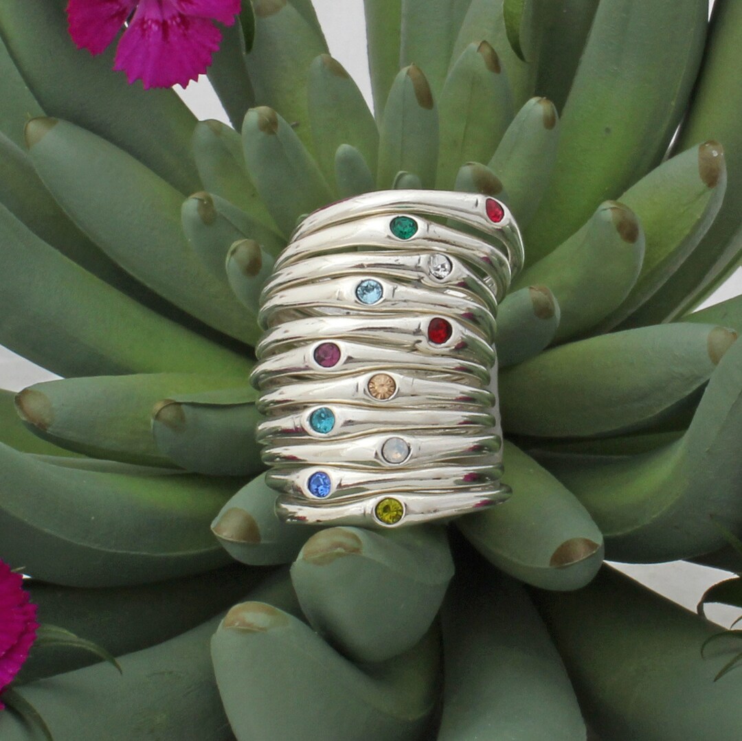 Stacking Birthstone Rings • Mother's Silver Stackable Ring • Simple ...