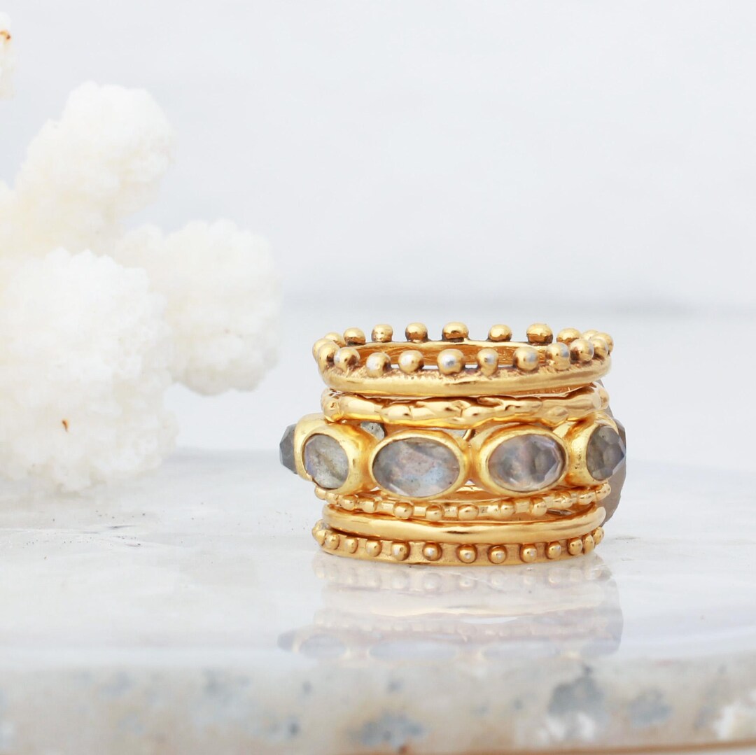 Labradorite Eternity Stack Ring • Gold Vermeil Faceted Labradorite Ring ...