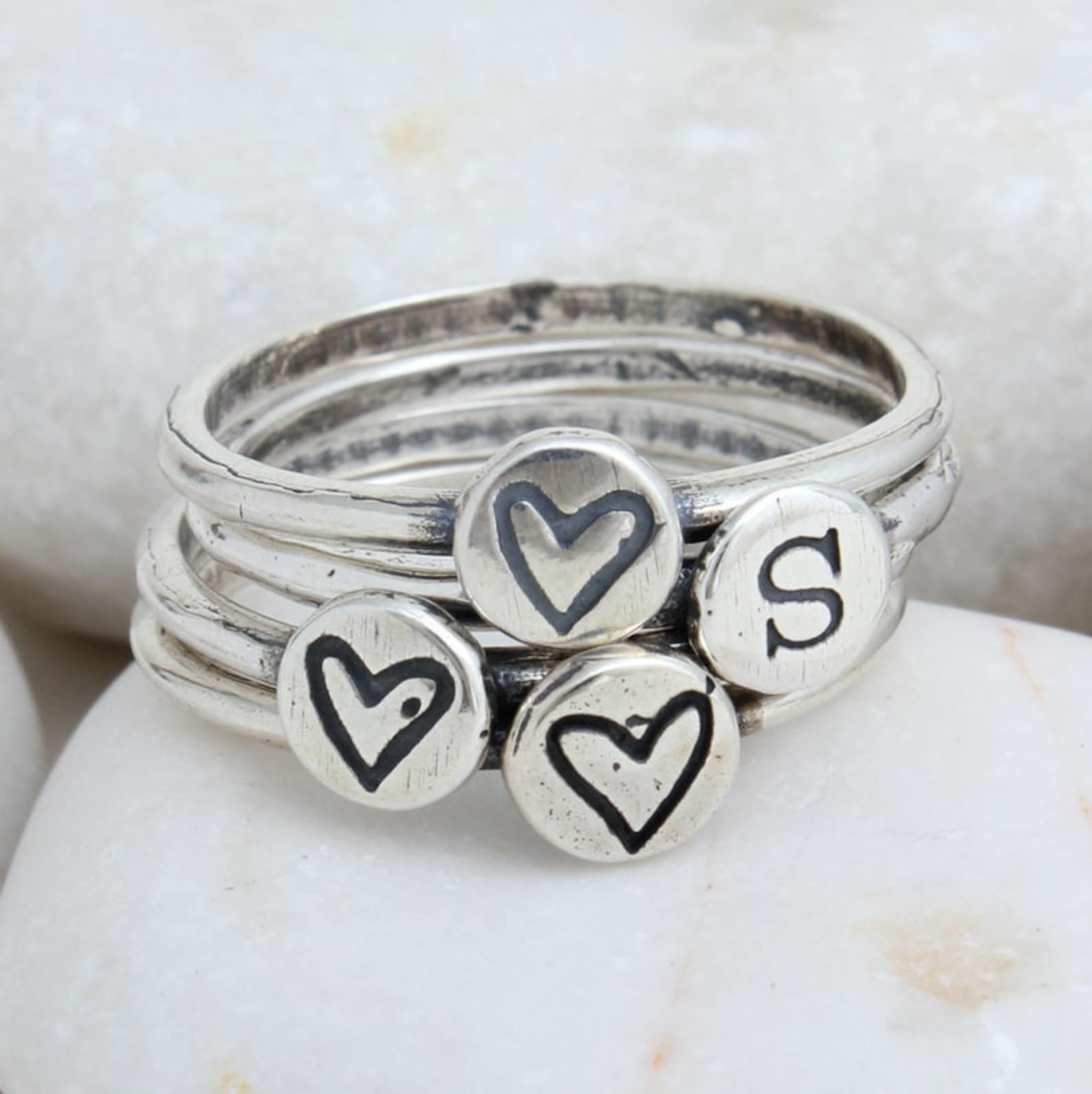 Silver Stackable Initial Rings Stacking Initial Ring Set of | Etsy