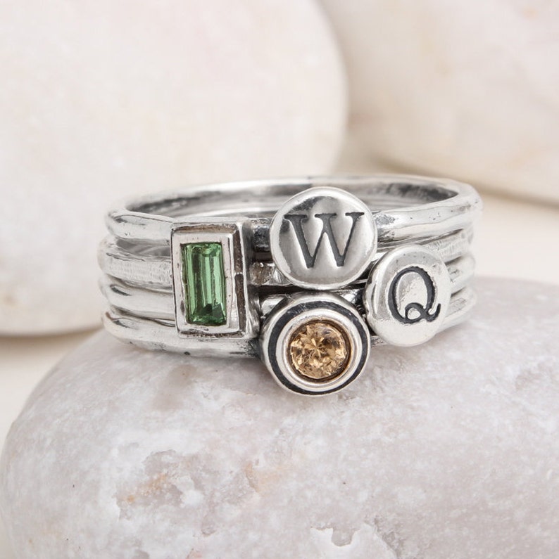 Silver Stacking Initial Ring Set Stack Ring Set of 2 Initial - Etsy