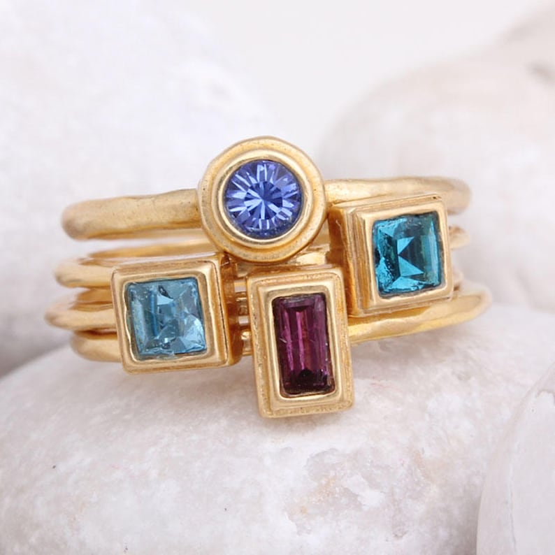 Birthday Ring for December. Gold. Stacking Ring With Blue - Etsy