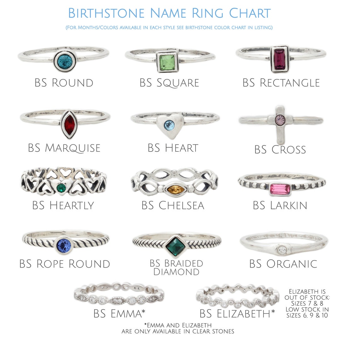Sterling Birthstone Rings • January • February • March • April • May ...