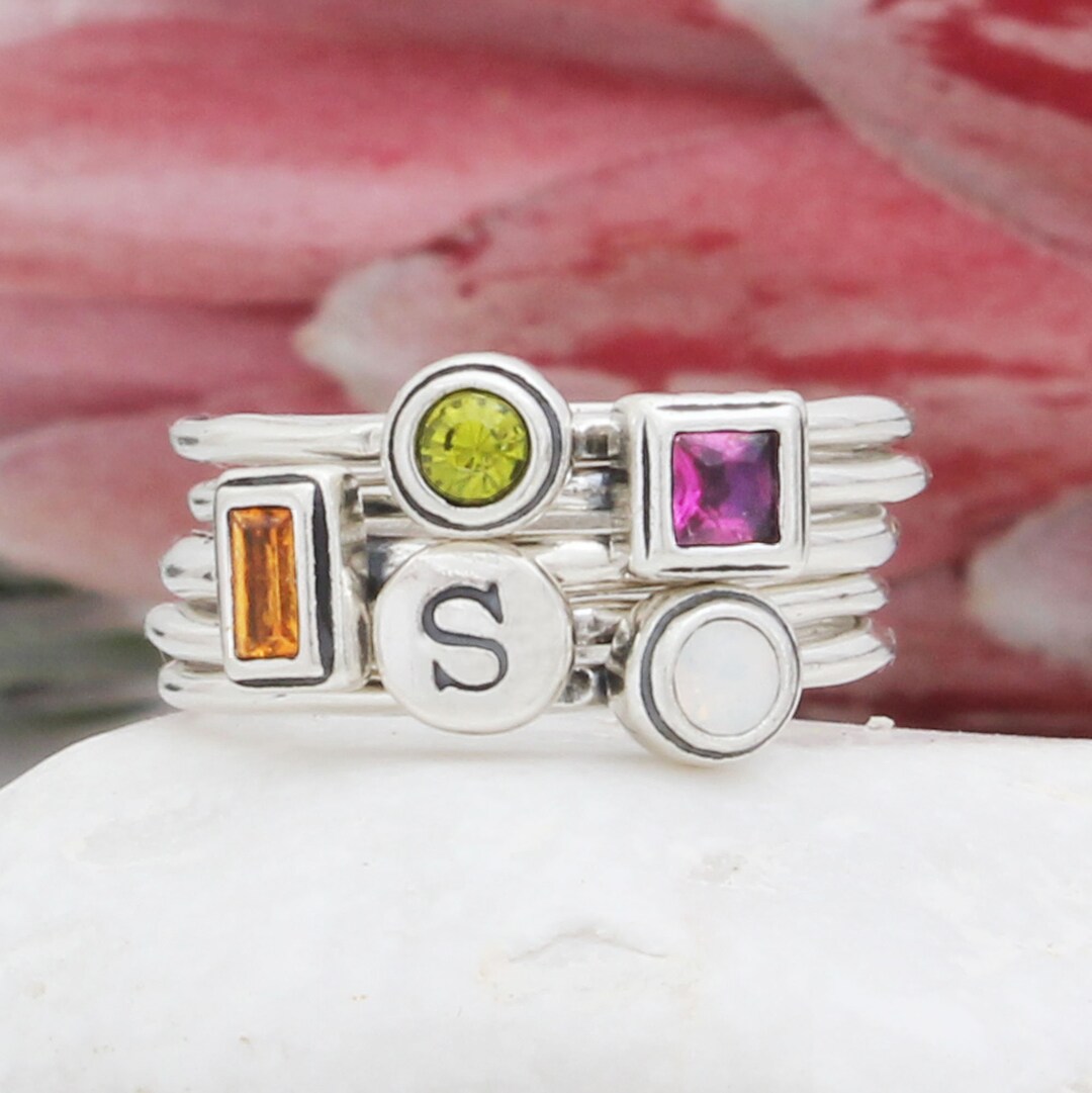 Sterling Birthstone Rings January February March April May June July ...