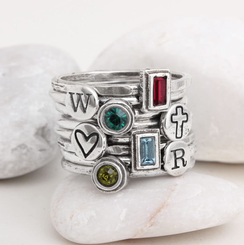 Stacking Birthstone Rings Stackable Initial Rings Stack | Etsy