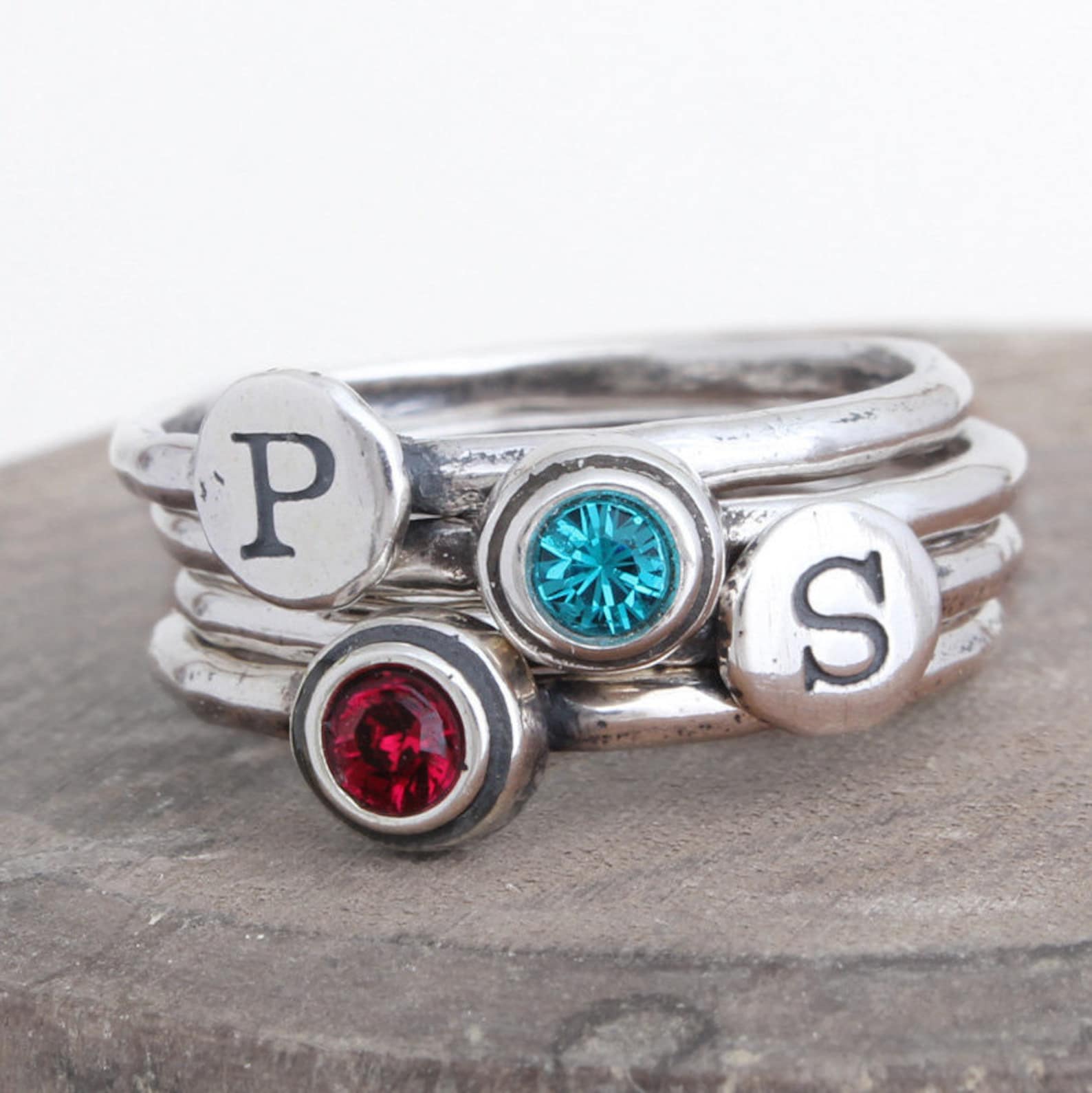 July Birthstone Ring in Silver. Stackable Mothers Ring With Ruby Color ...