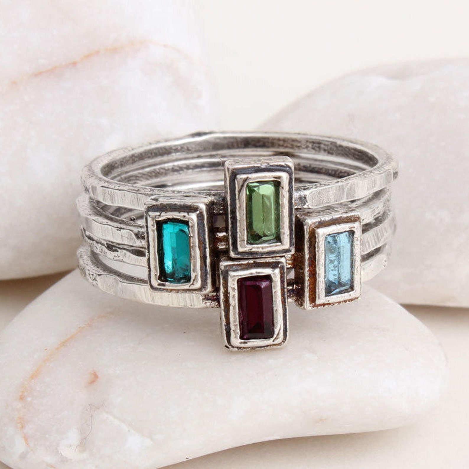 Set of 4 Birthstone Rings Birthstone Stacking Ring in - Etsy