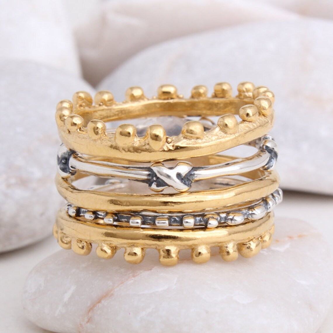 Mixed Metal Stacking Rings Sterling Silver and 24K Gold - Etsy