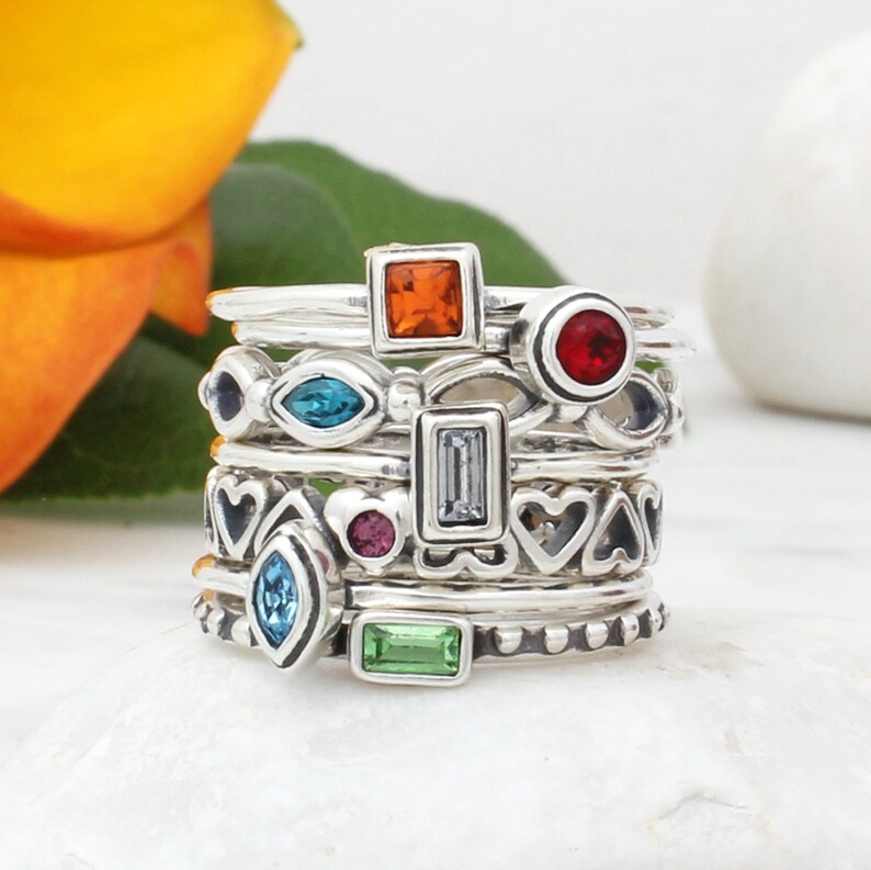 Birthstone Rings Stacking Birthstone Bands Silver Stacking - Etsy