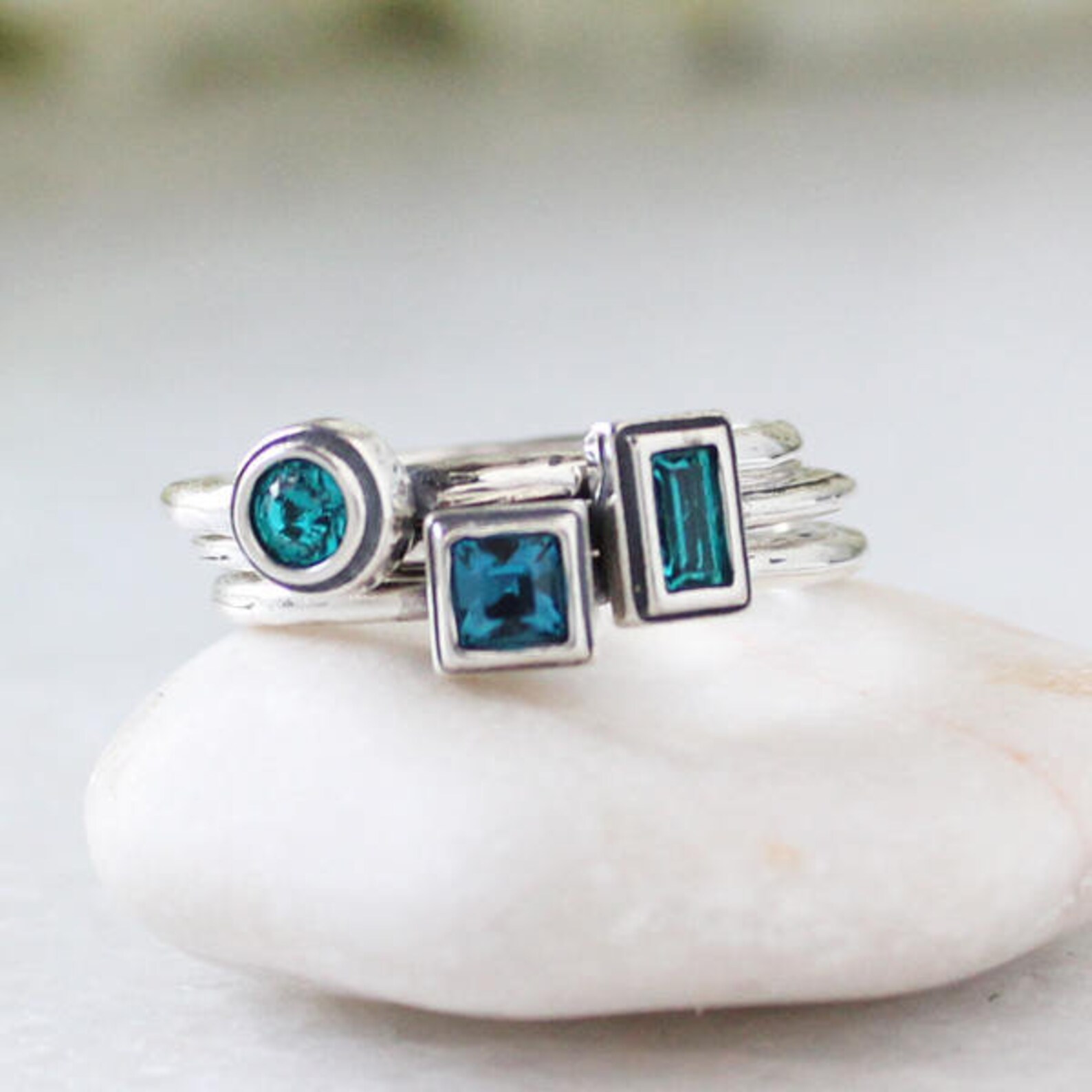 December Birthstone Ring in Silver Stackable Mothers Ring - Etsy